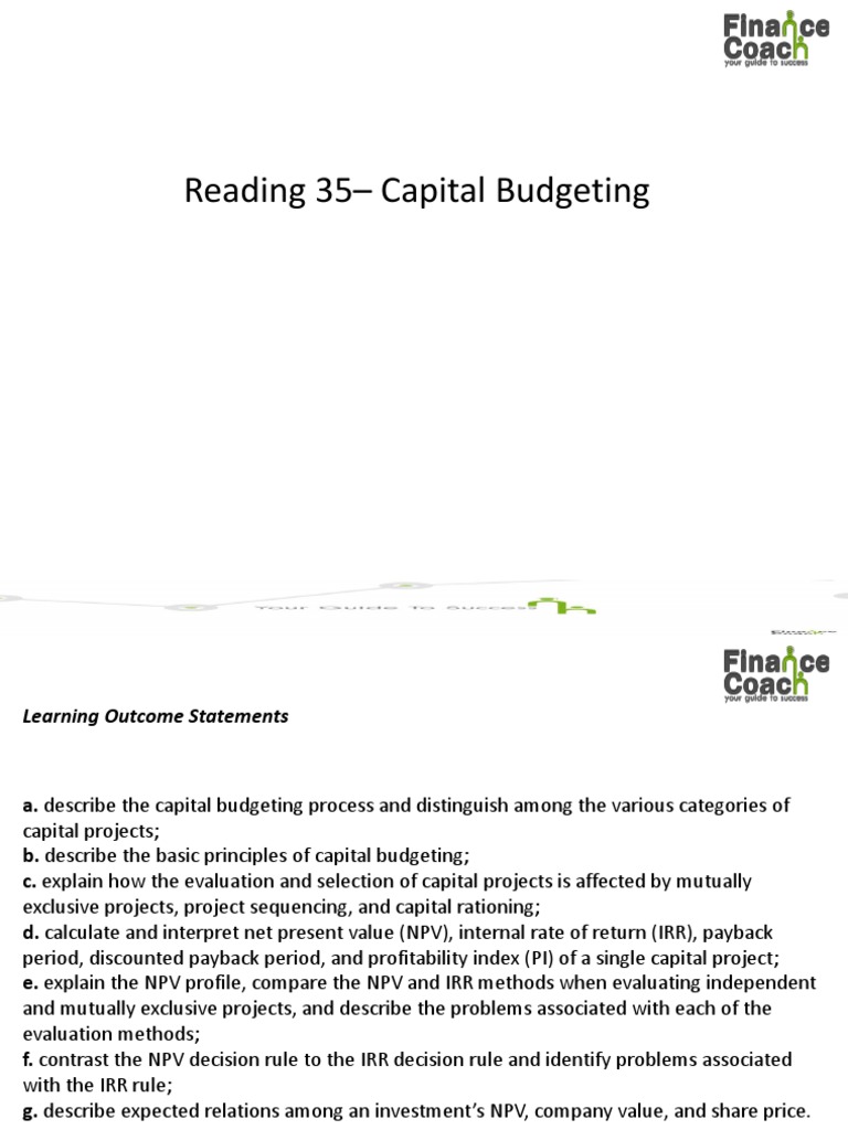 1 - Capital Budgetig | PDF | Net Present Value | Internal Rate Of Return