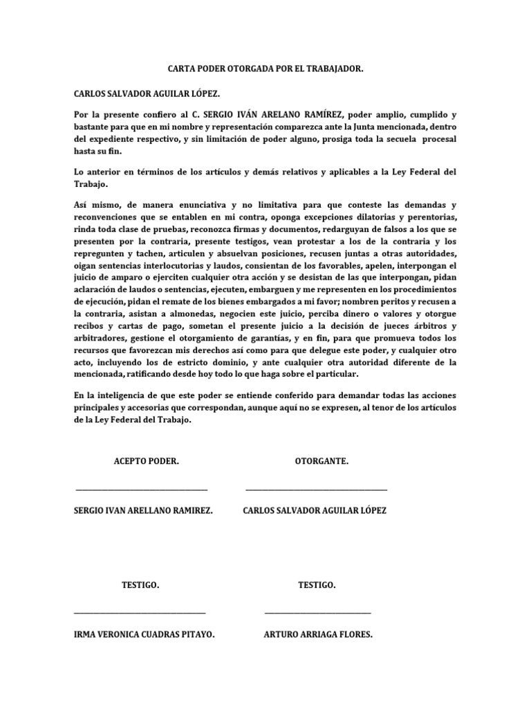 Carta Poder Otorgada Por El Trabajador | PDF | Justicia | Crimen y violencia