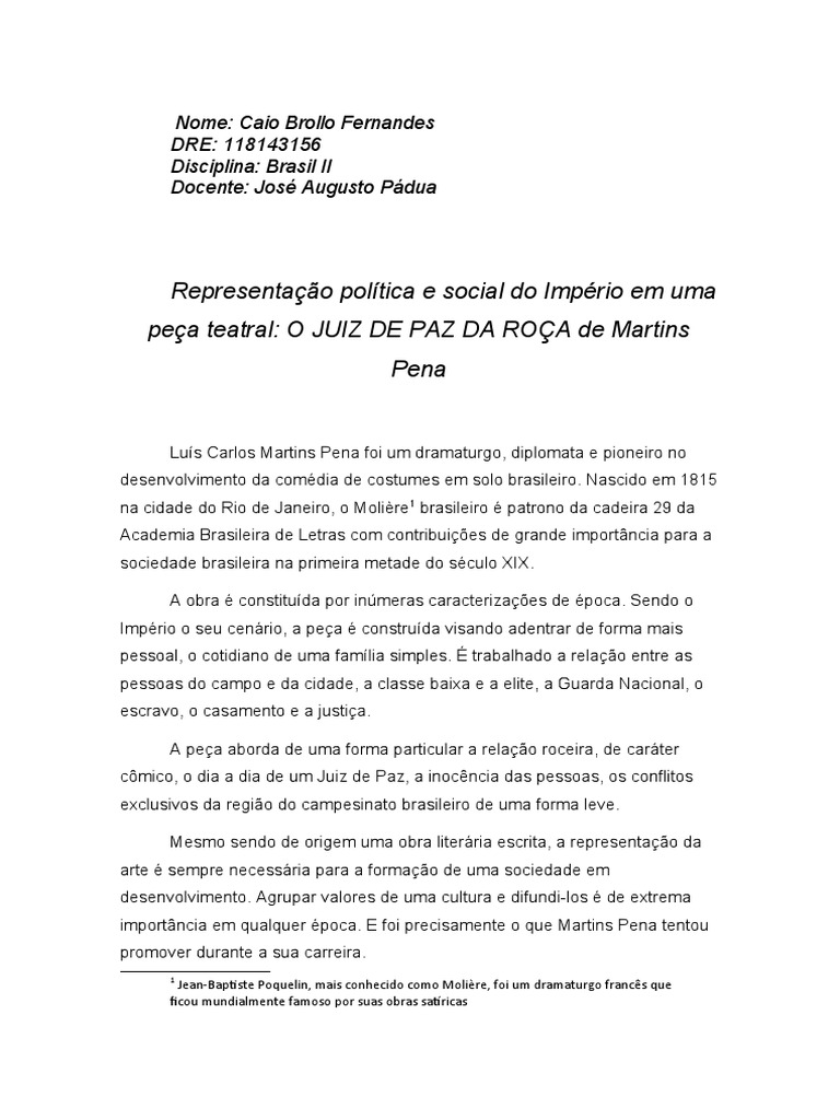 Avaliação 2 - Martins Pena - Brasil II | PDF | Brasil