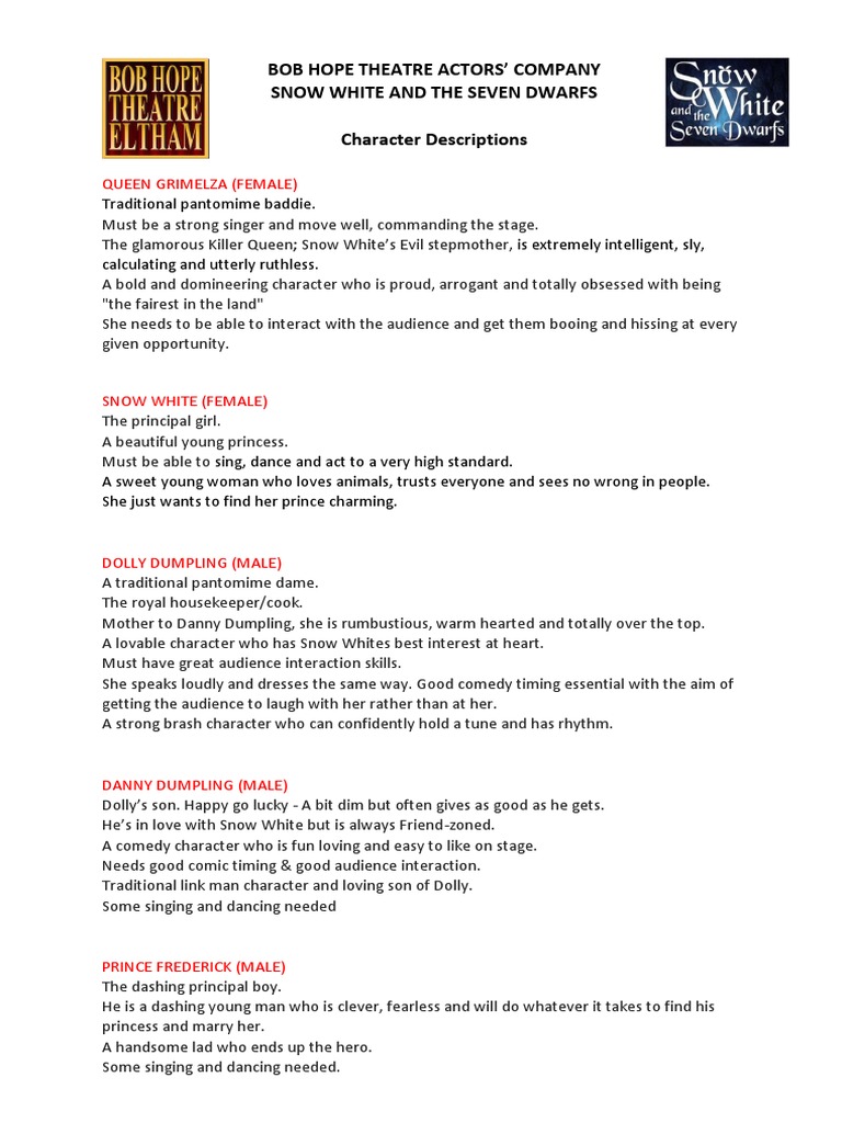 Snow White - Character Descriptions PDF (12095) | PDF | Snow White
