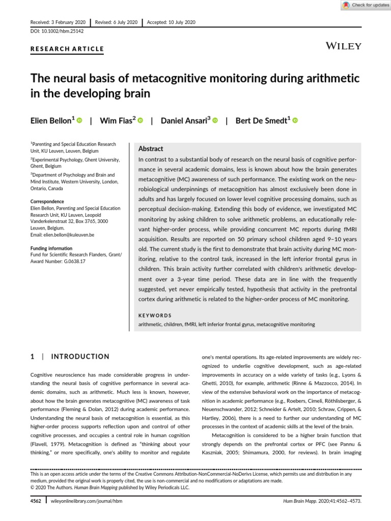 Human Brain Mapping 2020 Bellon The Neural Basis Of Metacognitive Monitoring During