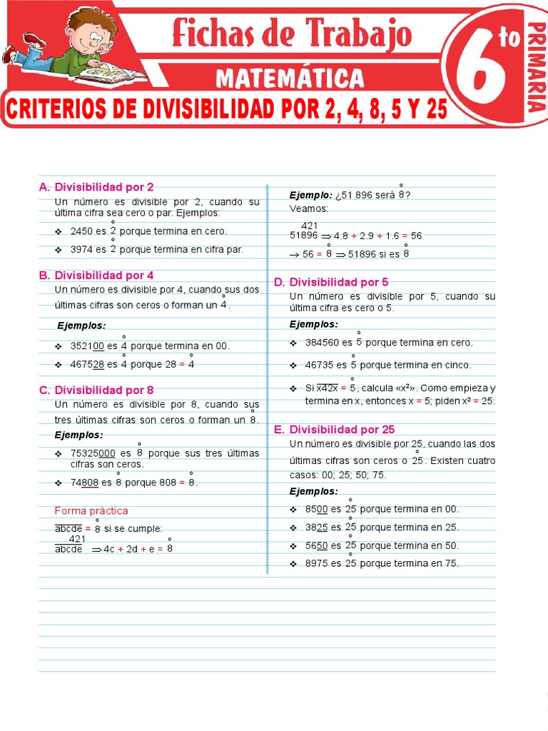Criterios de Divisibilidad Por 2 4 8 5 y 25 para Sexto Grado de ...