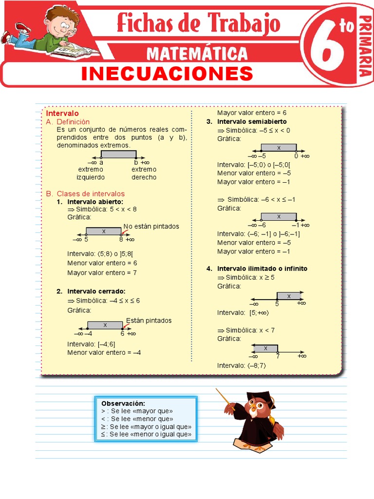 Inecuaciones para Sexto Grado de Primaria | PDF | Intervalo (Matemáticas) | Desigualdad ...