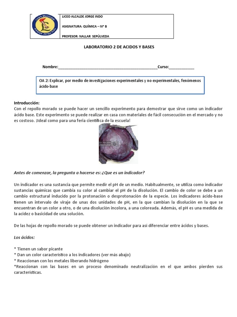 Indicador de pH con repollo morado | PDF | Ácido | Ph