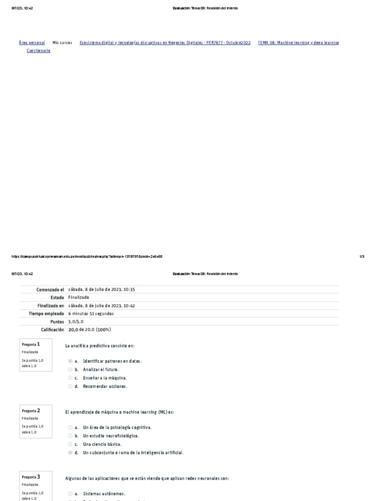 Evaluación Tema 08 - Revisión Del Intento - pdf20-20 | PDF | Aprendizaje automático ...