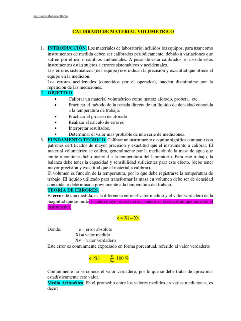 Calibrado de Material Volumétrico | PDF | Medición | Exactitud y precisión