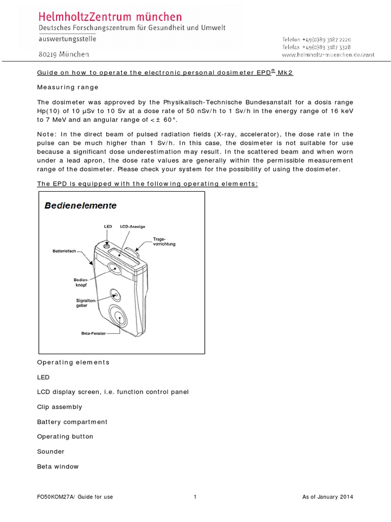 EPD-Mk2-manual-helmholtzzentrum | PDF | Absorbed Dose | Radiation