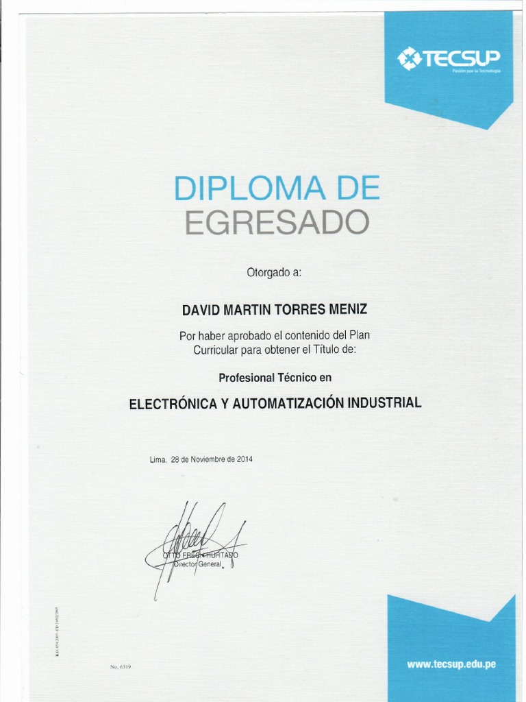 Diploma de Egresado Tecsup David | PDF