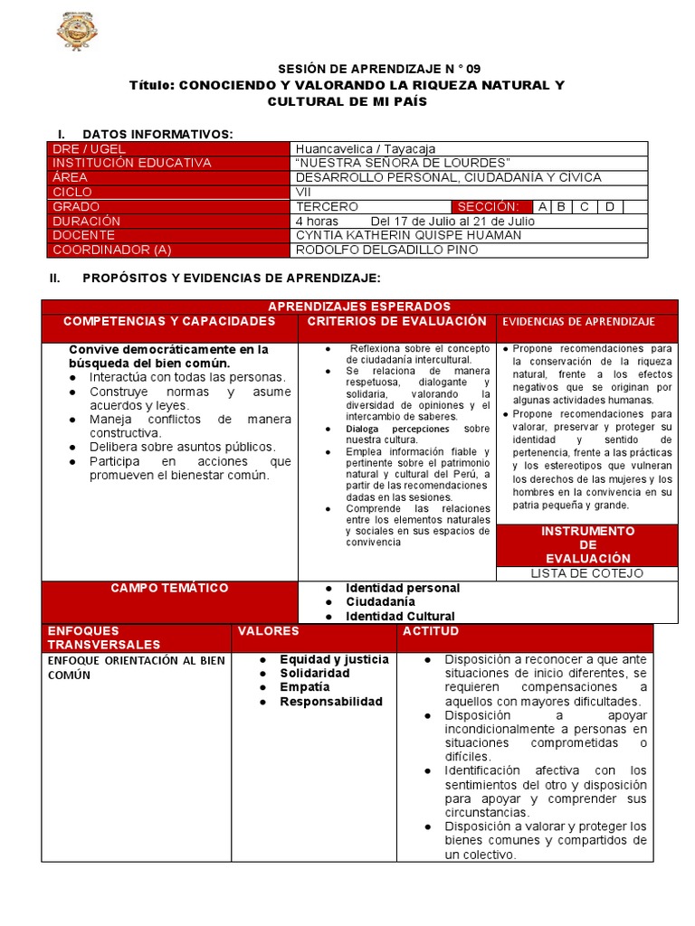 Sesión de Aprendizaje N°10 - Iibim DPCC 4 | PDF | Aprendizaje | Evaluación