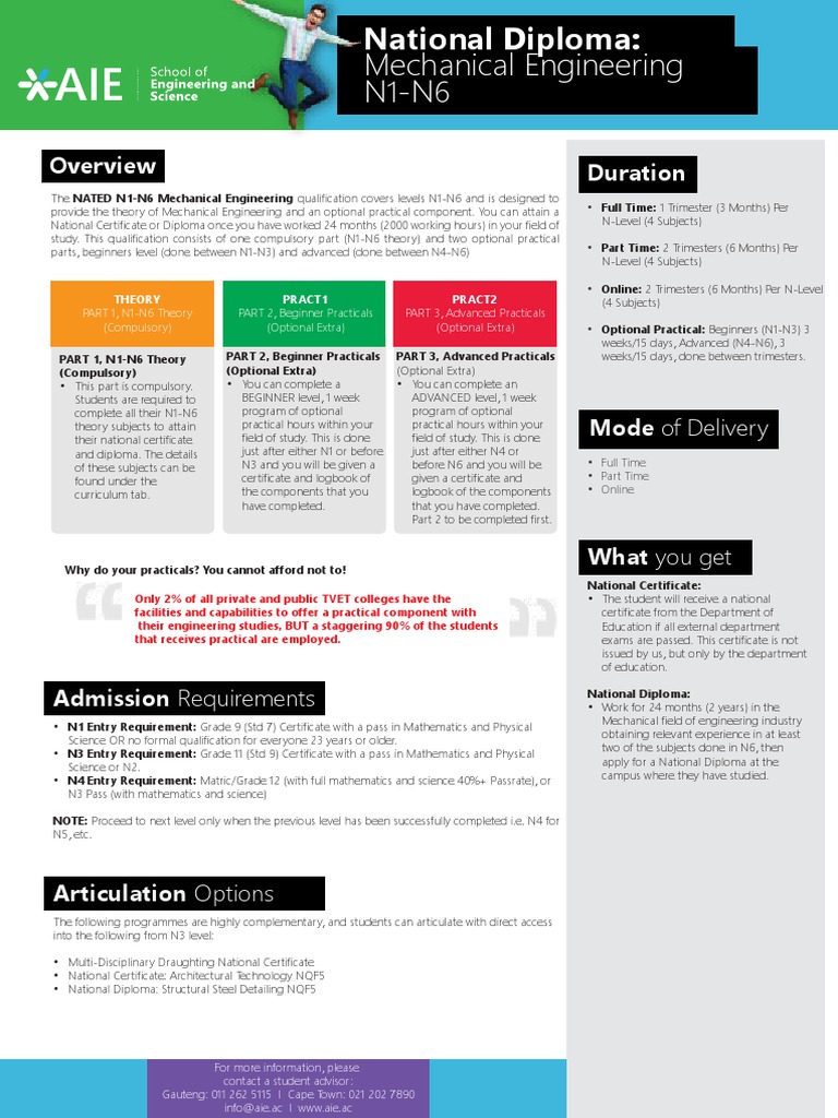 Fact Sheet, National Diploma, Mechanical Engineering N1-N6 V240521 | PDF | Technology & Engineering