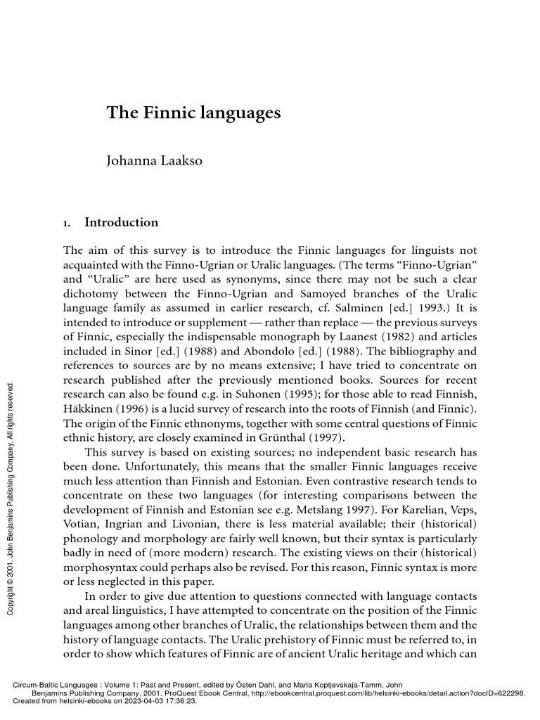 Circum-Baltic Languages Volume 1 Past and Present - (The Finnic ...