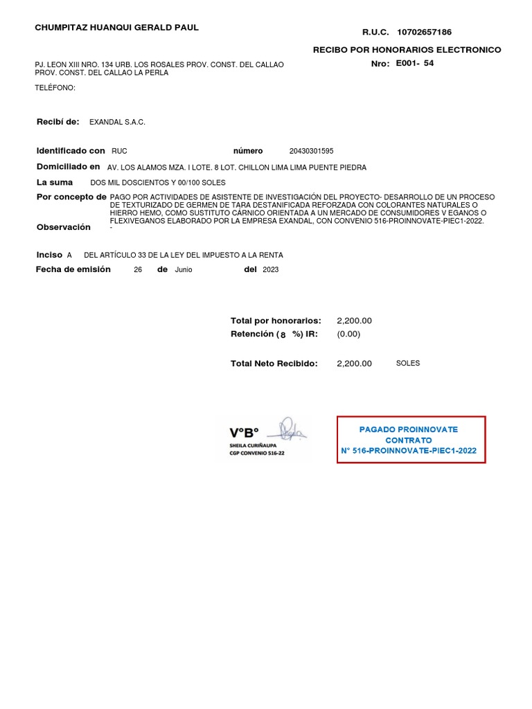 RHE Gerald Chumpitaz - Por Junio 2023 - Exandal | PDF