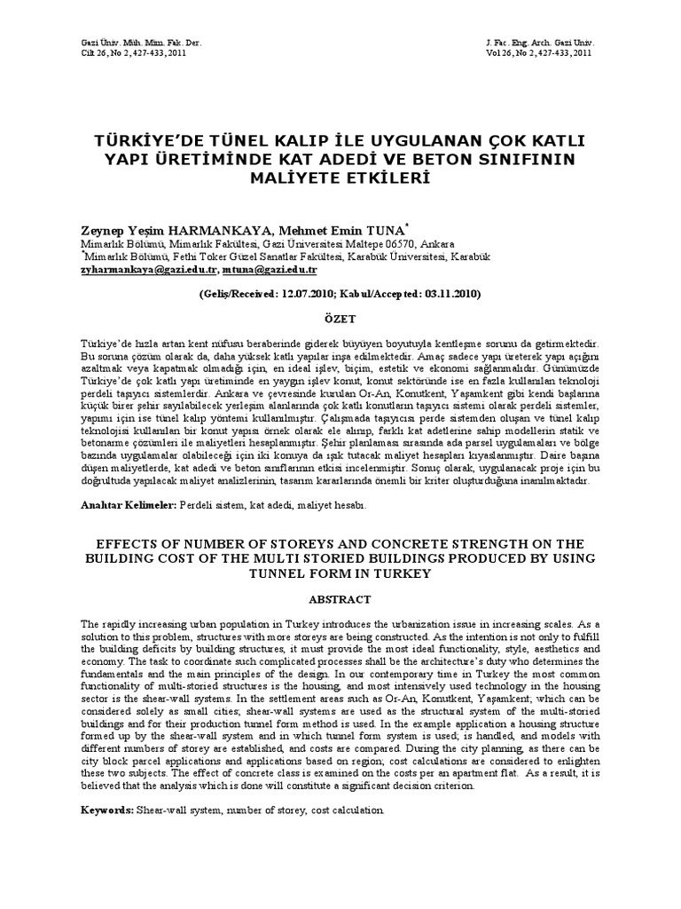 T - RK - Ye - de T - Nel Kalip - Le Uygulanan - Ok Katli Yapi - Ret - M - Nde Kat Aded - Ve ...