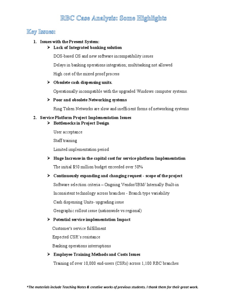 RBC Case Highlights For The Class | PDF | Corporate Social ...