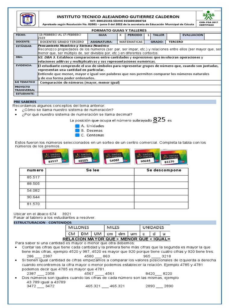 Guia #2 Mate 3° | PDF | Matemáticas | Notación Matemática