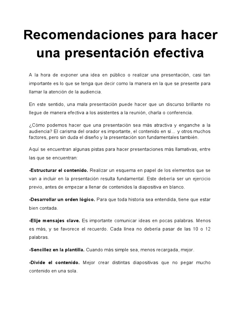 Recomendaciones para Hacer Una Presentación Efectiva | PDF