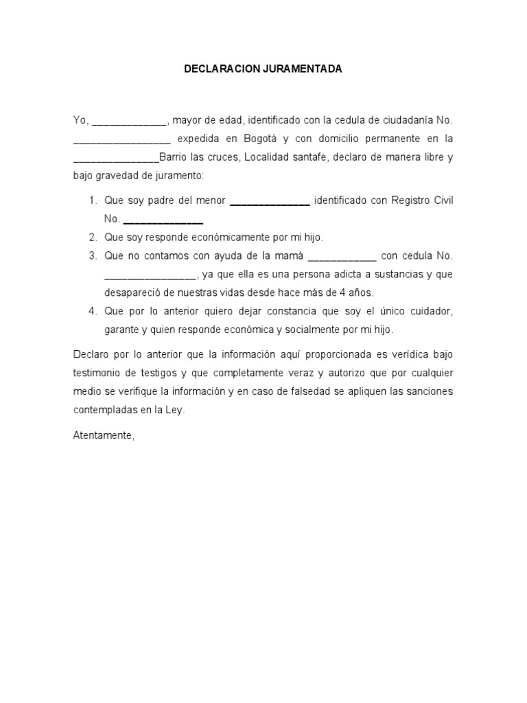 DECLARACION JURAMENTADA | PDF