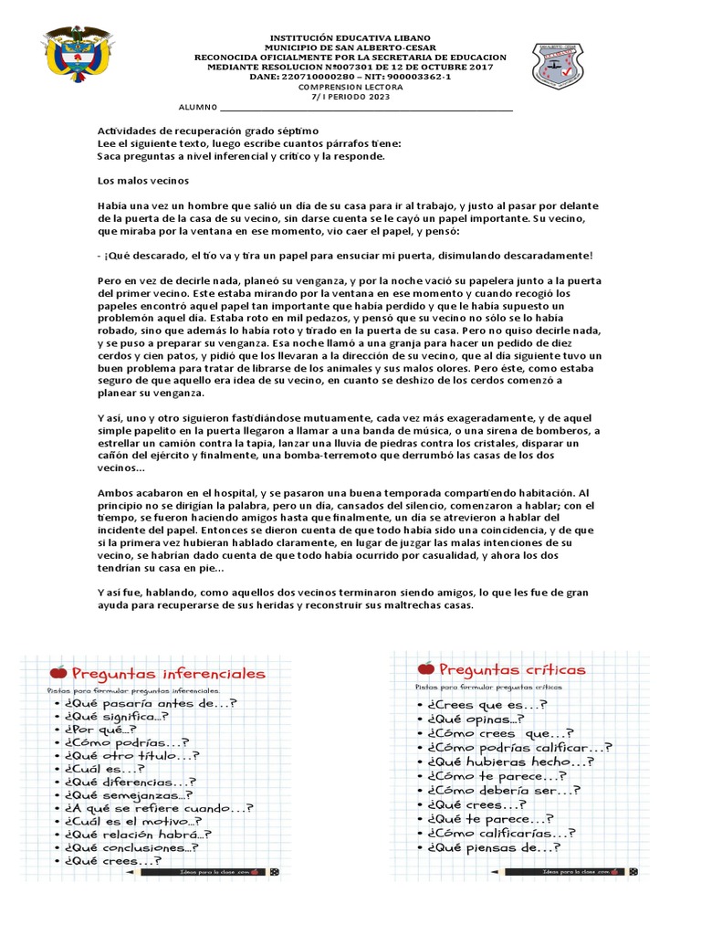 Comprension Lectora Grado Septimo 2023 | PDF