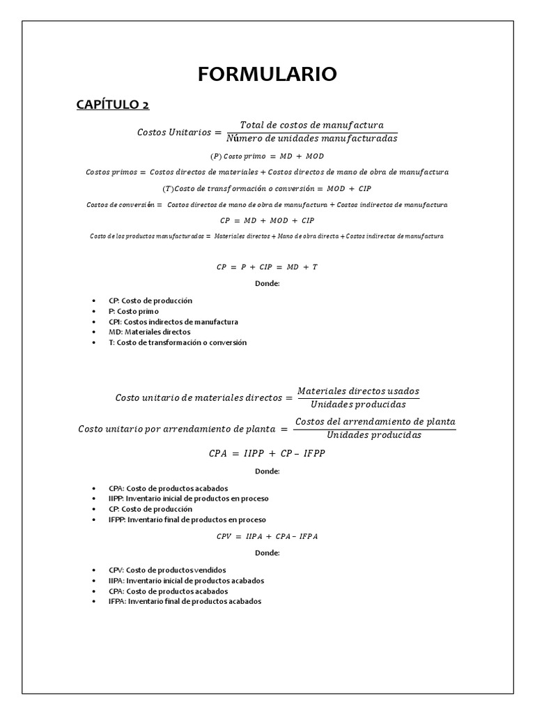Formulario Costos | PDF