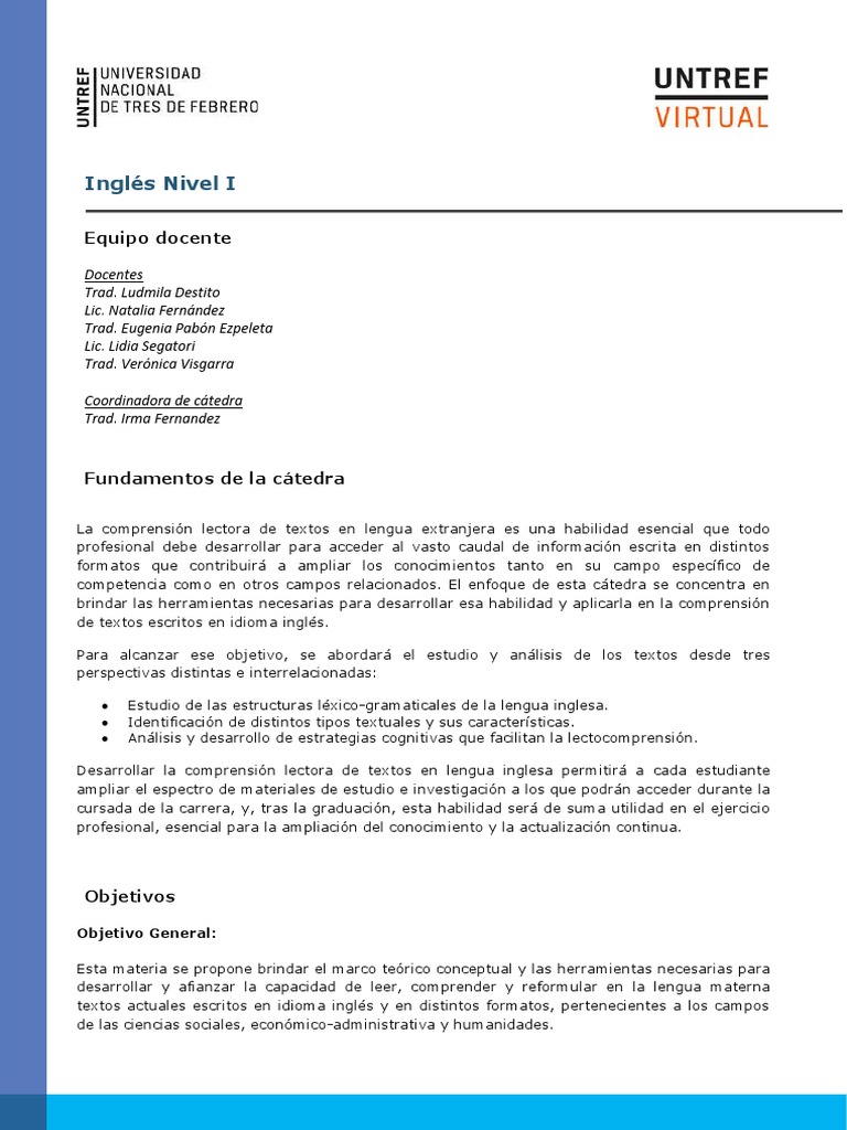 Programa Ingles Nivel I | PDF | Verbo | Oración (Lingüística)