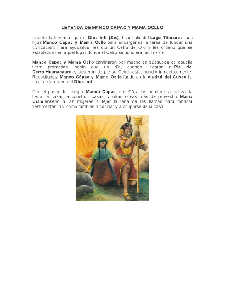 Leyenda de Manco Capac y Mama Ocllo | PDF