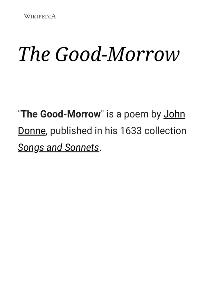 The Good-Morrow - Wikipedia | PDF