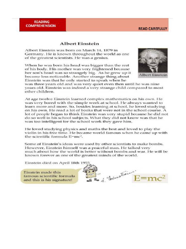 Albert Einstein Reading Comprehension | PDF