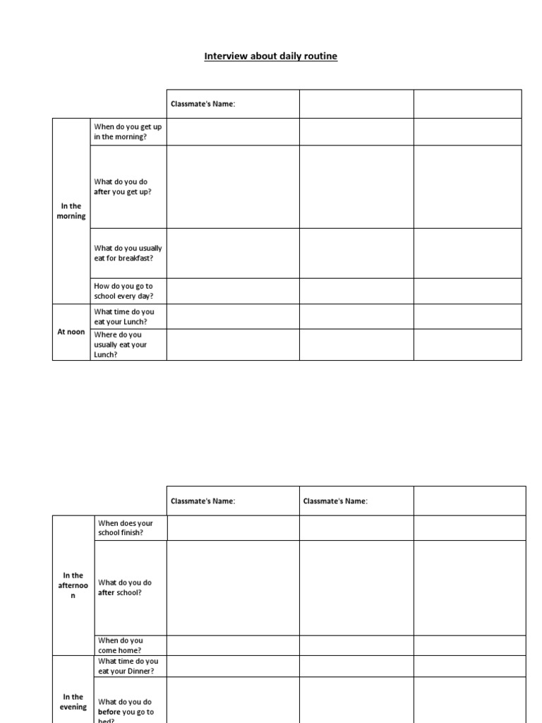Daily Routine Interview Questions | PDF