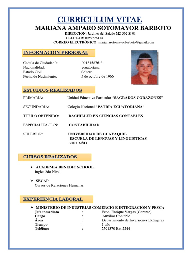 Curriculum Mariana Amparo Sotomayor Barboto | PDF