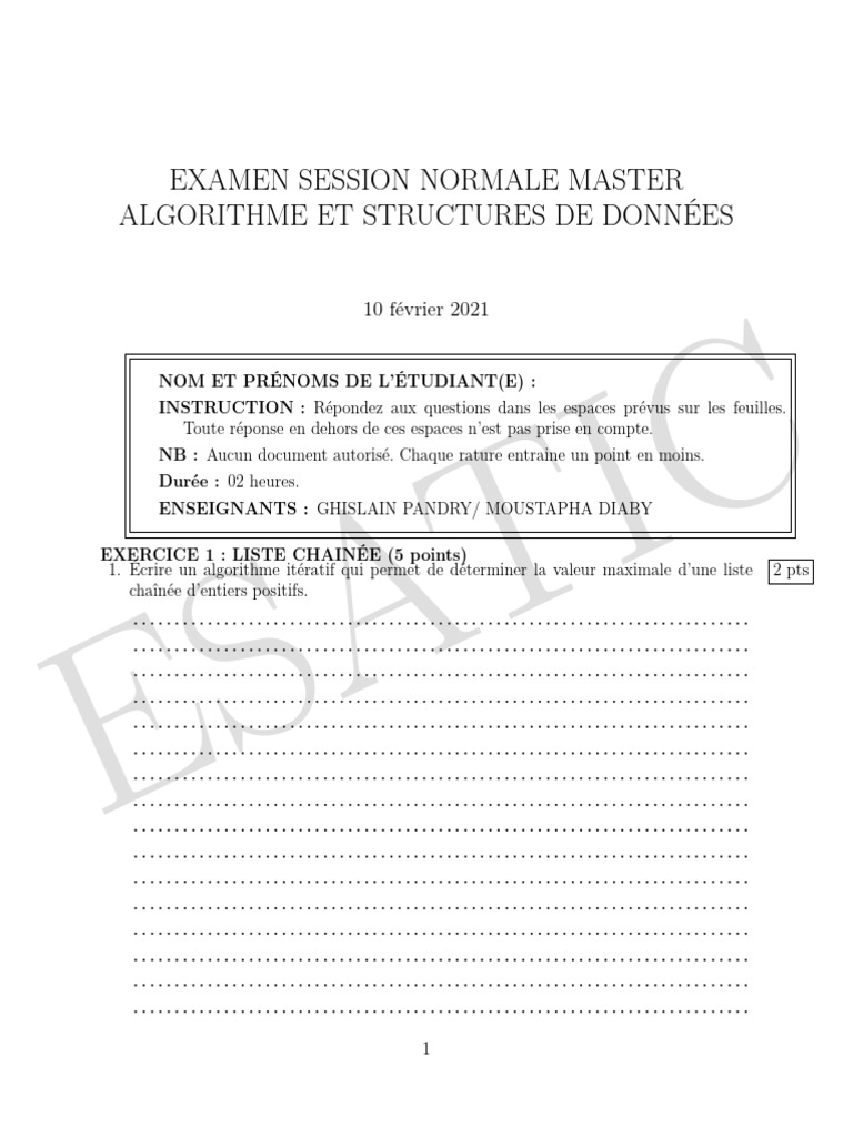 Examen - Master1 - ESATIC - Session - Normale - 2021.pdf Validé | PDF | Algorithmes | Théorie de ...
