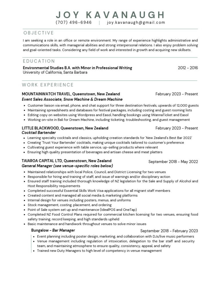 Joy Resume 2023 | PDF | Menu | Bartender