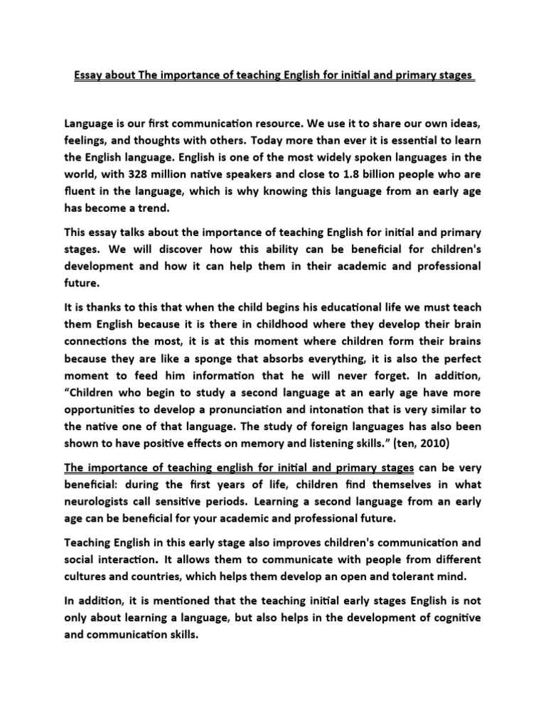 The Importance of Teaching English For Initial and Primary Stages | PDF ...