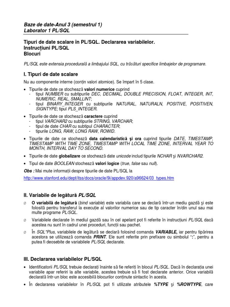 Laborator1 PLSQL An3 | PDF