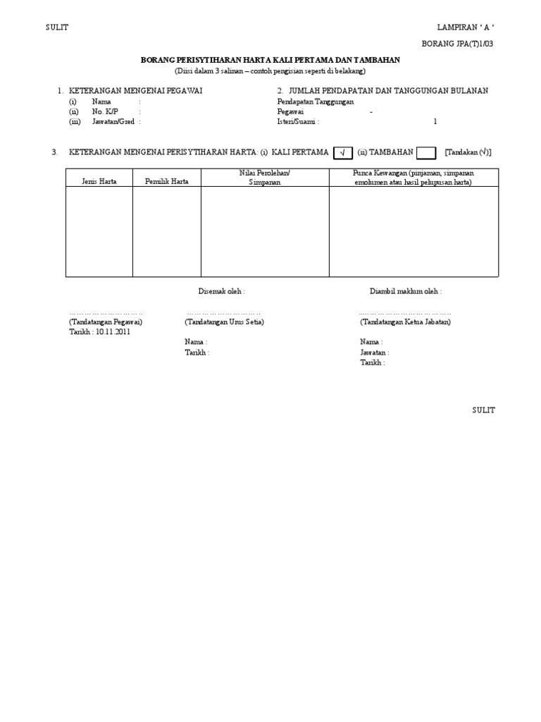 Borang Pengisytiharan Harta | PDF