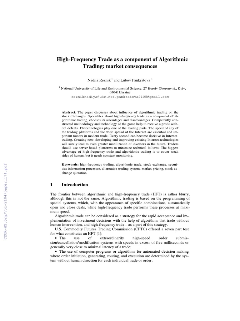 Paper 174 | PDF | Algorithmic Trading | High Frequency Trading