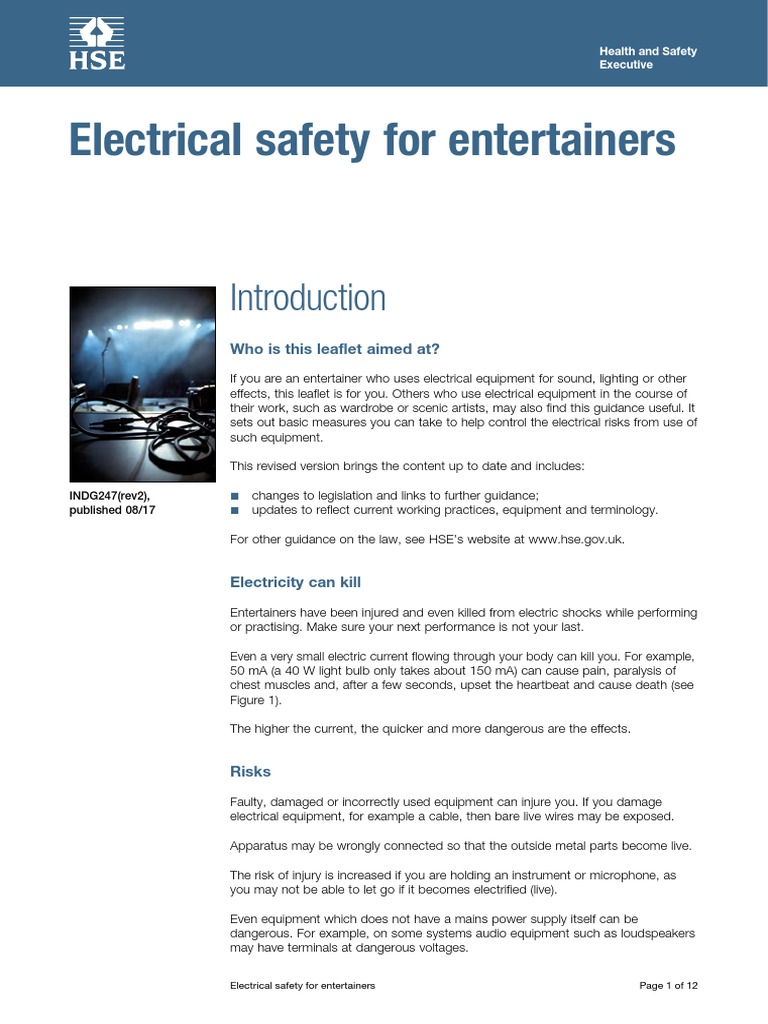 Indg247 - Electrical Safety For Entertainers | PDF | Ac Power Plugs And Sockets | Electrical ...
