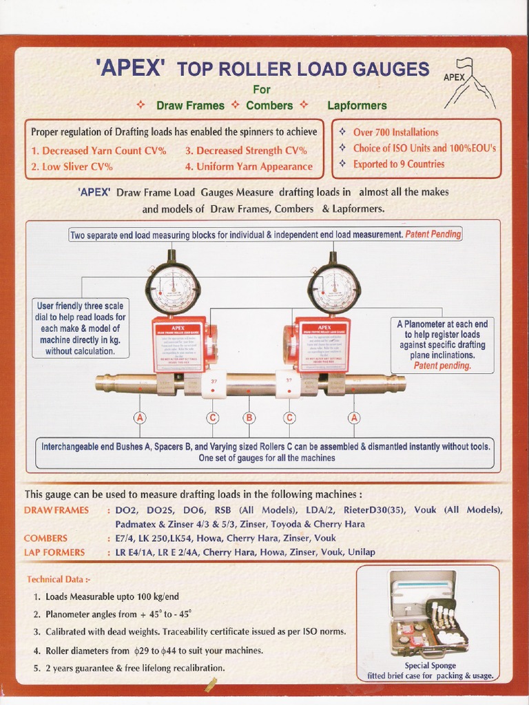 Catalogue of Apex Top Arm Roller Load Gauges | PDF | Metrology