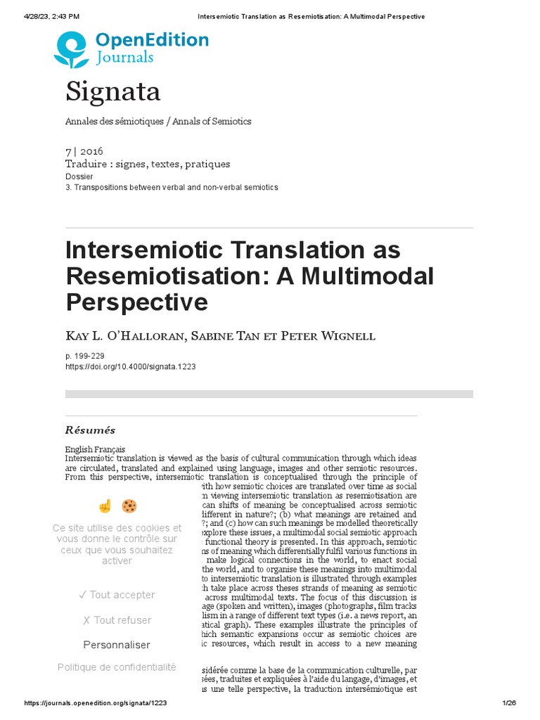 Intersemiotic Translation As Resemiotisation - A Multimodal Perspective ...