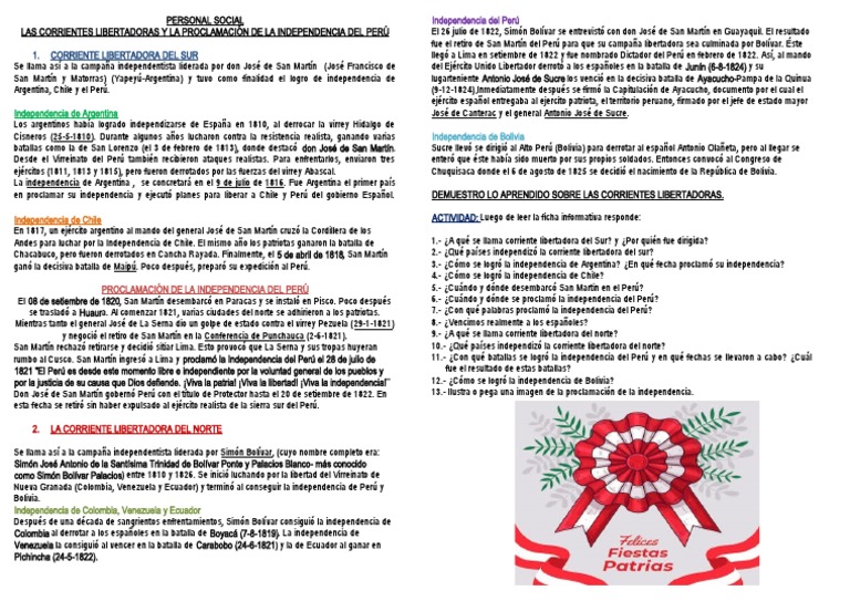 FICHAS PROCLAMACIÓN DE LA INDEPENDENCIA | PDF | Colonización española ...