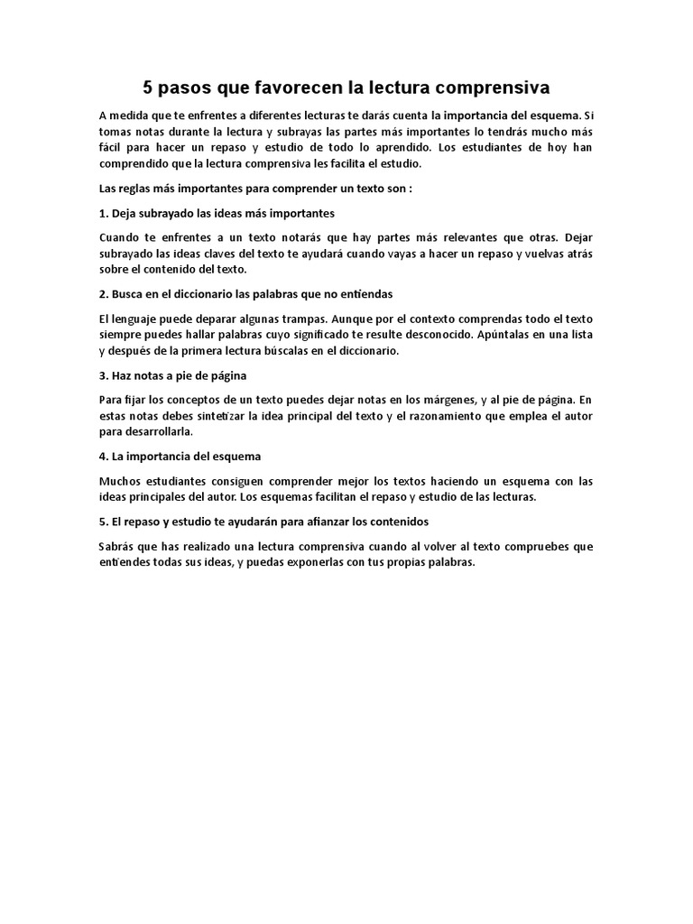 5 Pasos Que Favorecen La Lectura Comprensiva | PDF | Artes del Lenguaje ...