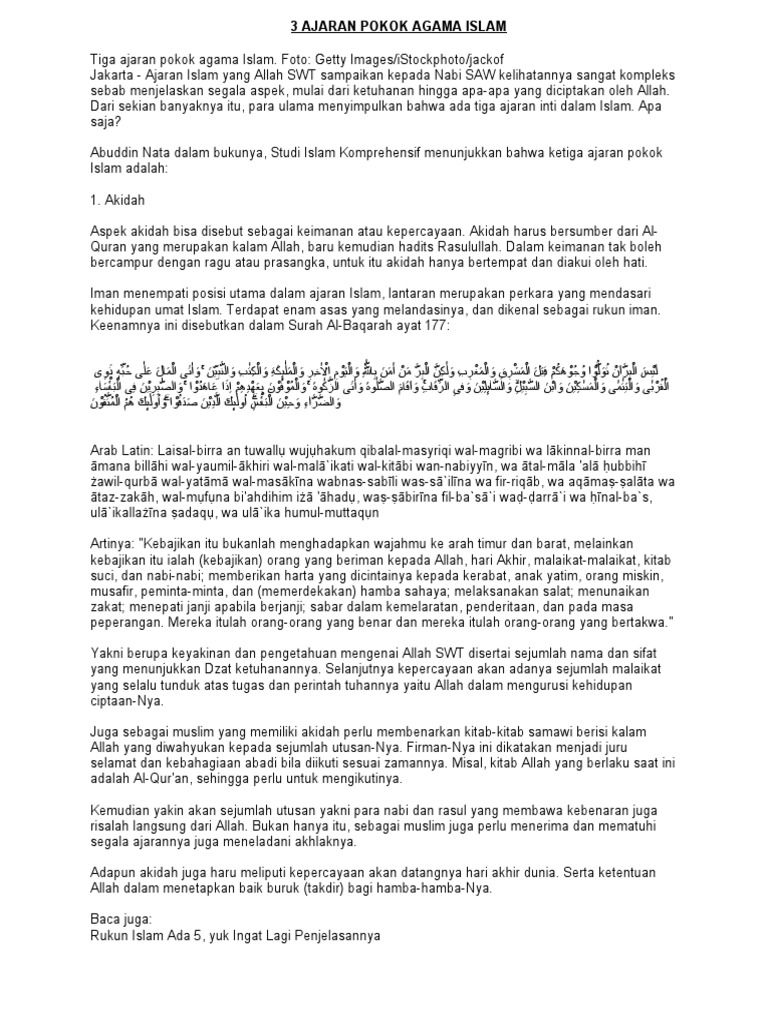 3 Ajaran Pokok Dalam Agama Islam Beserta Penjelasannya BY YUSNAWARDI | PDF