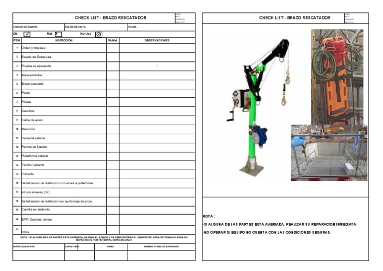 Formato Check List Brazo Rescatador Mensual | PDF