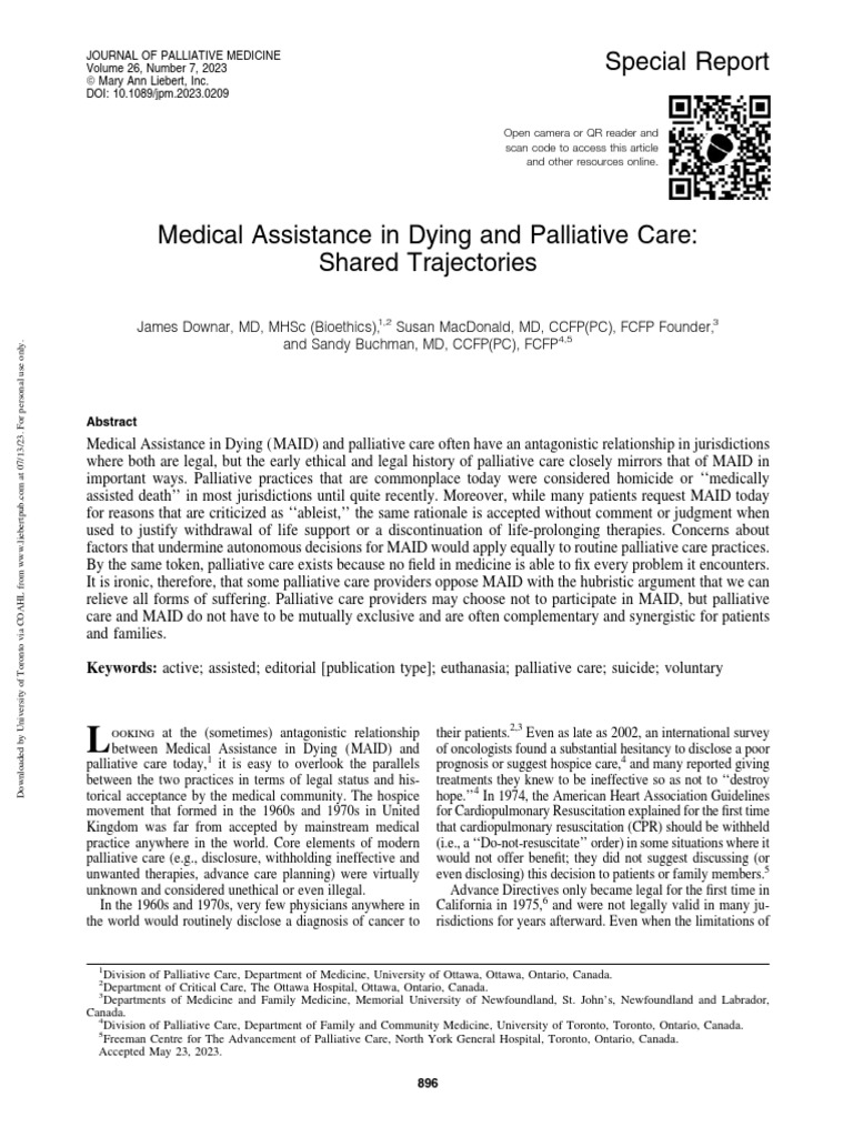 Medical Assistance in Dying and Palliative Care - Shared Trajectories ...