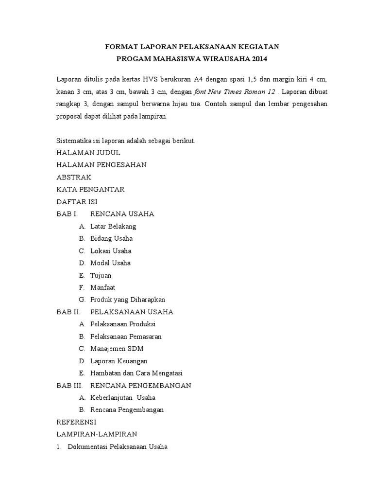 Format Laporan Pelaksanaan Kegiatan | PDF