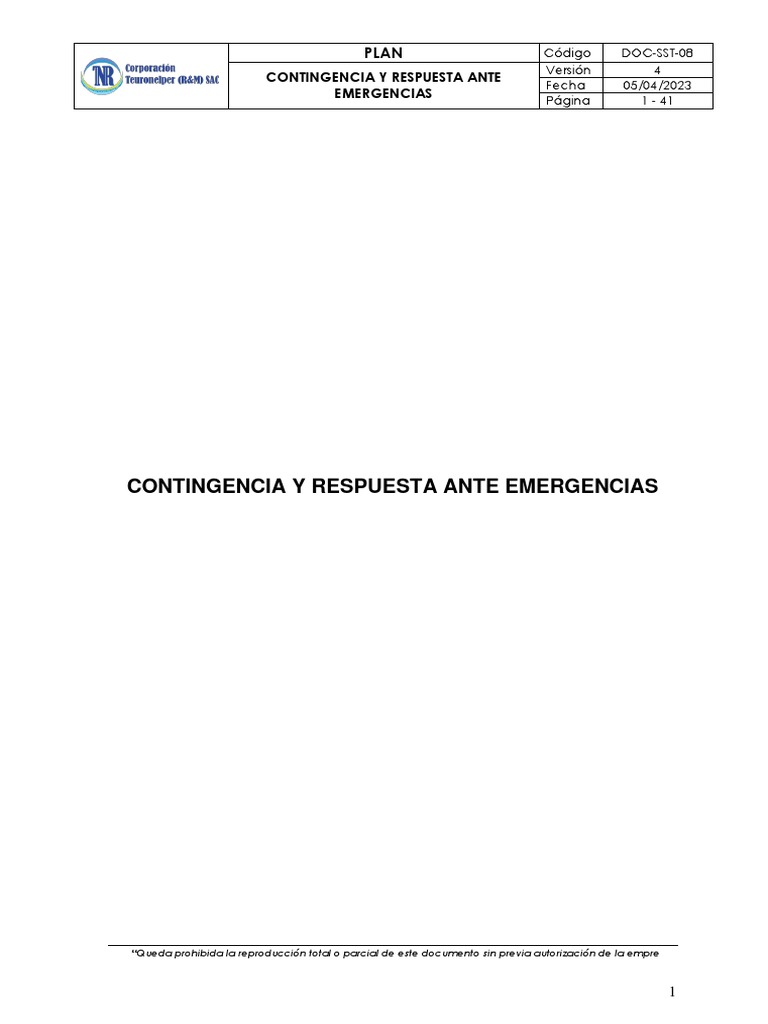 DOC-SST-08 V° 04 Plan de Contingencia y Respuesta Ante Emergencias | PDF | Temblores | Emergencia