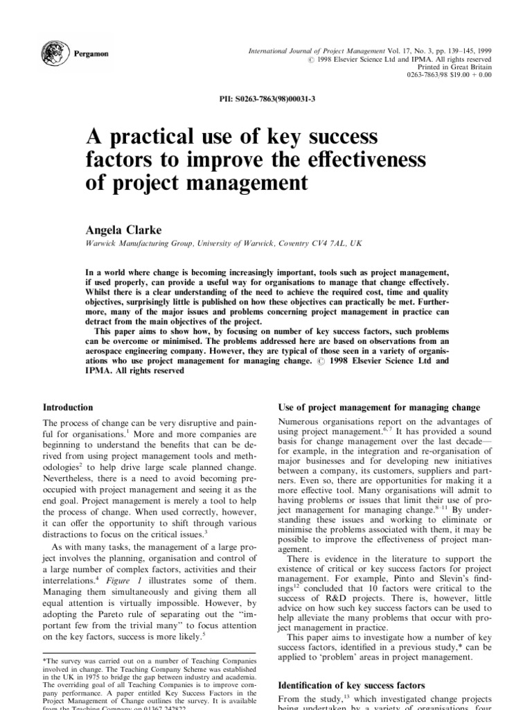 A Practical Use of Key Success Factors To Improve The Effectiveness of ...