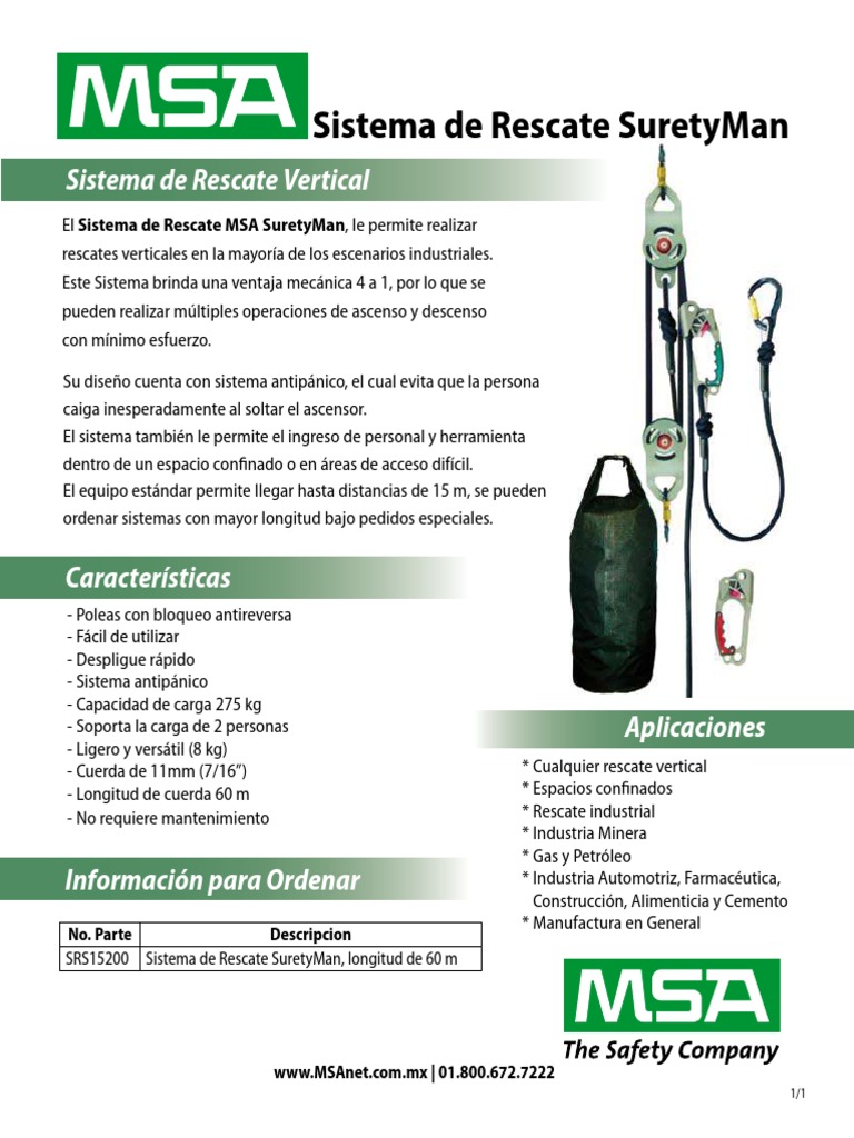 Ficha Tecnica de Sistema de Rescate Msa Mod - SRS15200 de Longitud de 60 MTS | PDF