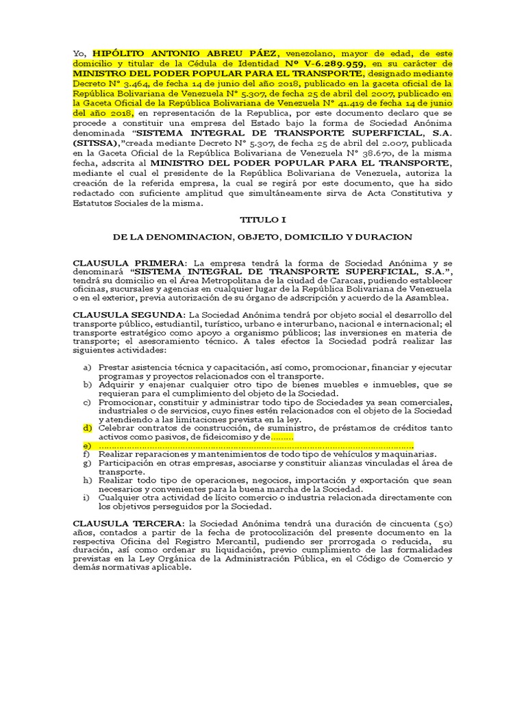 Modelo de Acta Constitutiva Sistssa | PDF | Compartir (Finanzas) | Business