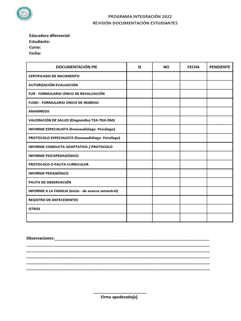 Check List Documentos Pie 2022 | PDF