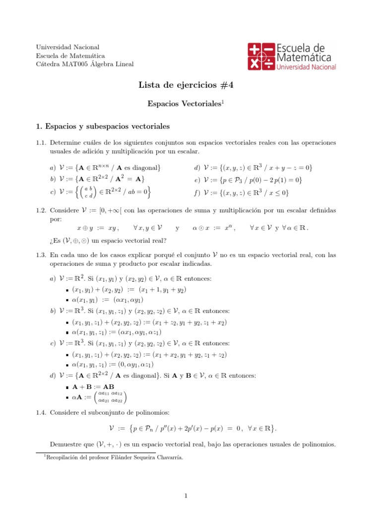 Ejercicios4 EspaciosVectoriales | PDF | Espacio vectorial | Ortogonalidad